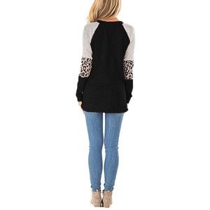 Tops | Long Sleeve Leopard Tunic Stripe Round Neck Shirt | Poshmark